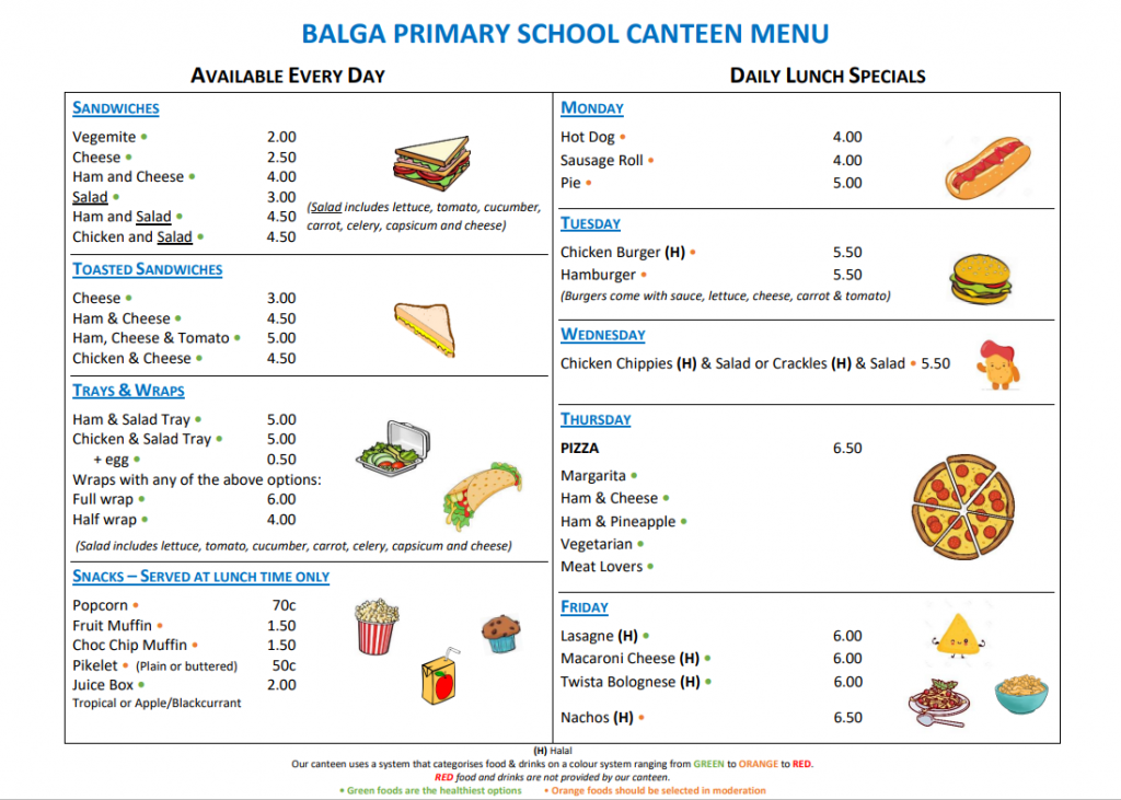 2022 Canteen Menu – Balga Primary School